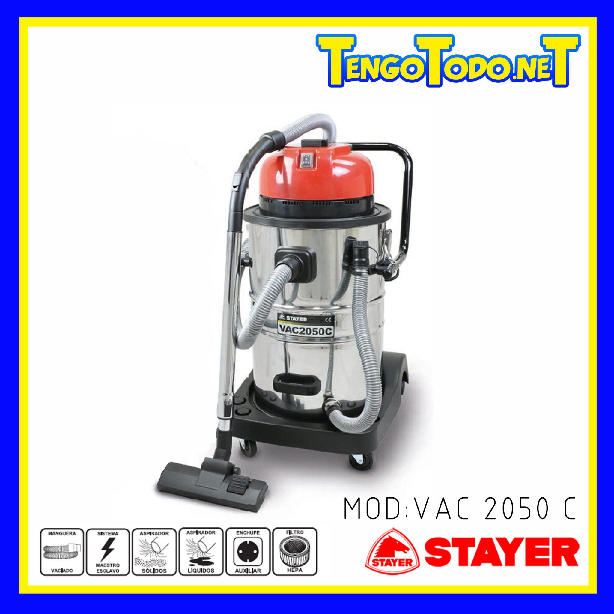 ASPIRADORA P/SOLIDOS Y LIQUIDOS STAYER 50 LTS. 1200W 220V 50HZ VAC 2050 ...